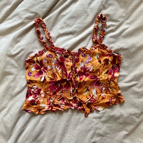 H&M | Tops | Bright Floral Crop Top | Poshmark